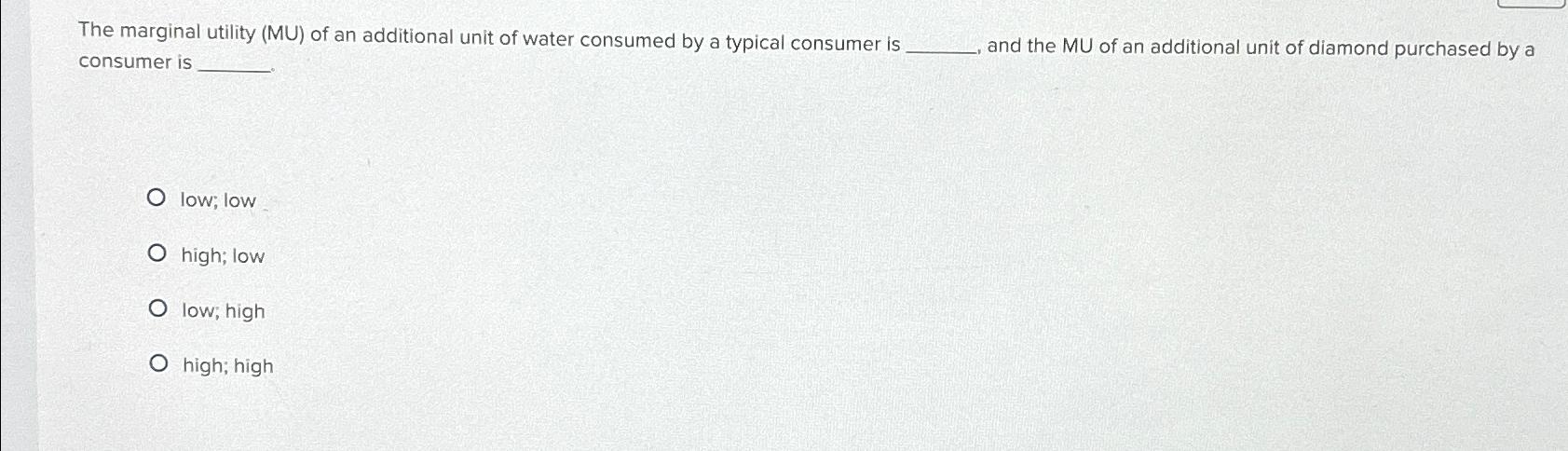 Solved The marginal utility (MU) ﻿of an additional unit of | Chegg.com