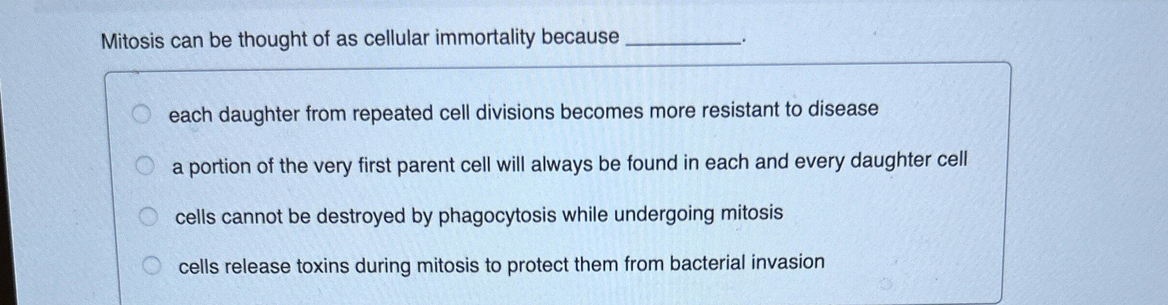 Solved Mitosis can be thought of as cellular immortality | Chegg.com