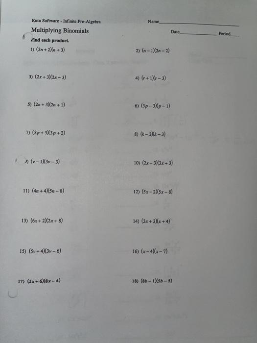 Solved Name Date Kuta Software - Infinite Pre-Algebra | Chegg.com