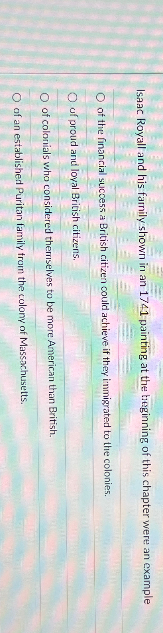 Isaac Royall and his family shown in an 1741 | Chegg.com