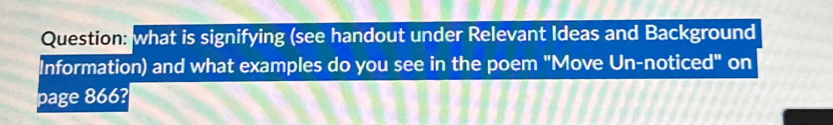 Solved Question: what is signifying (see handout under | Chegg.com