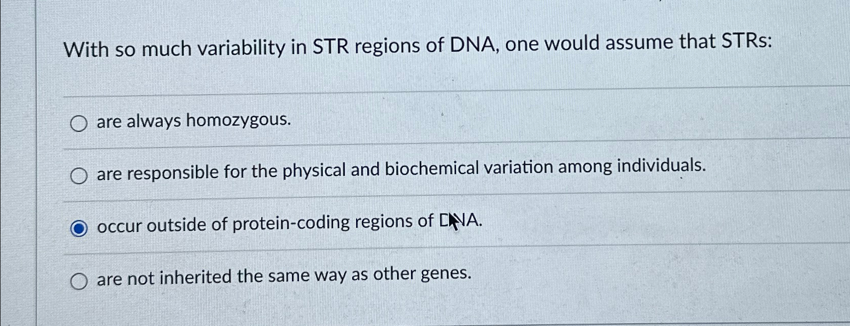 Solved With so much variability in STR regions of DNA, one | Chegg.com