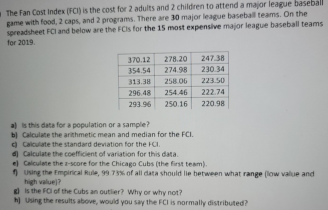 Solved The Fan Cost Index (FCI) is the cost for 2 adults and | Chegg.com