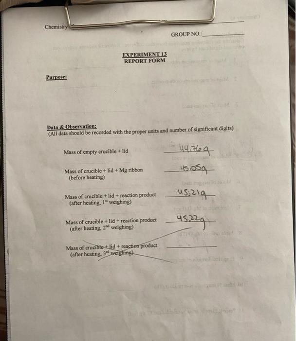 Solved Chemistry GROUP NO.: EXPERIMENT 13 REPORT FORM | Chegg.com