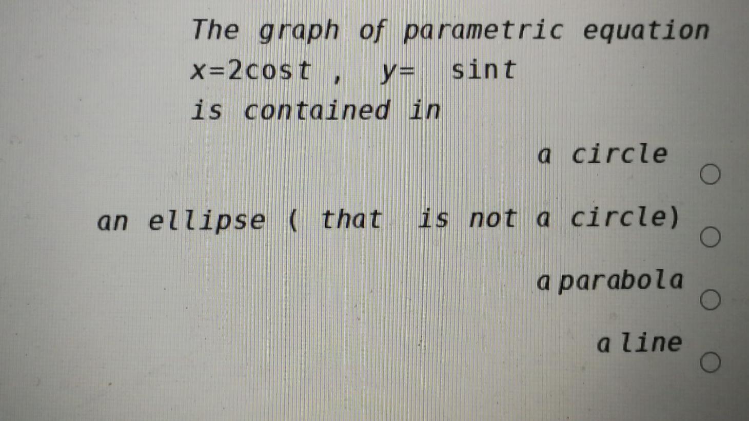 Solved The graph of parametric equation X=2 cost y= sint is | Chegg.com