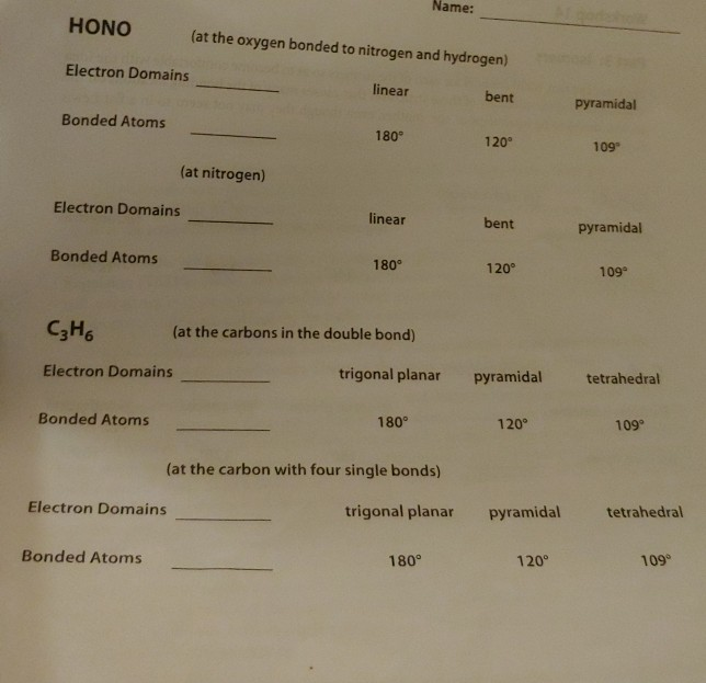 Solved Name: HONO (at the oxygen bonded to nitrogen and | Chegg.com
