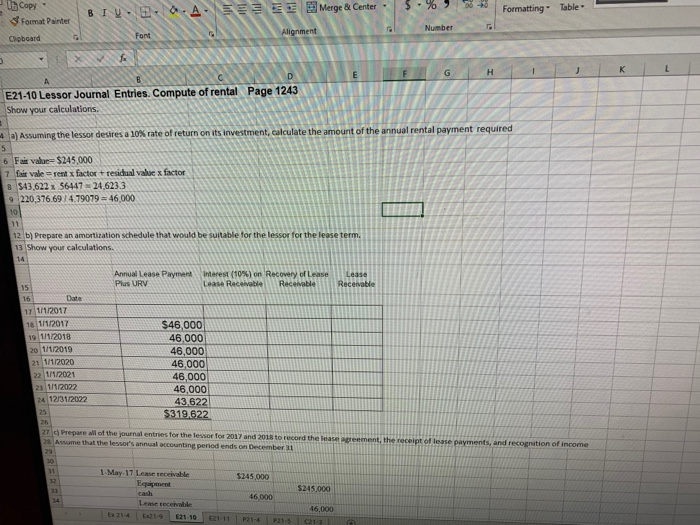 Solved BIU. A. Merge & Center - $ . % * Formatting Table to | Chegg.com