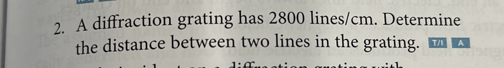 Solved A diffraction grating has 2800 ﻿lines ?cm. ﻿Determine | Chegg.com