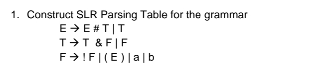 Solved Construct Slr Parsing Table For The 