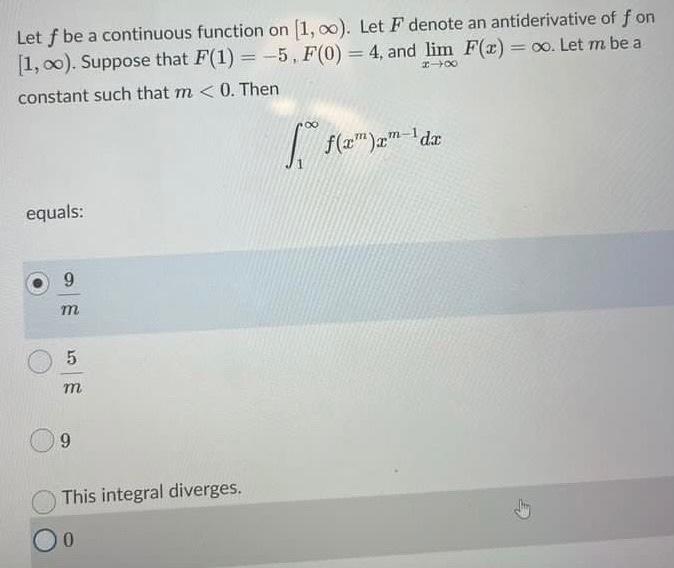 Solved Let f be a continuous function on [1,∞). Let F denote | Chegg.com