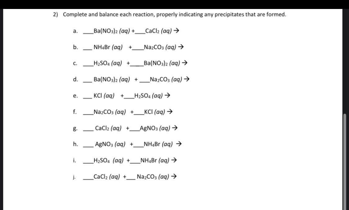 Solved Complete and balance each reaction, properly | Chegg.com
