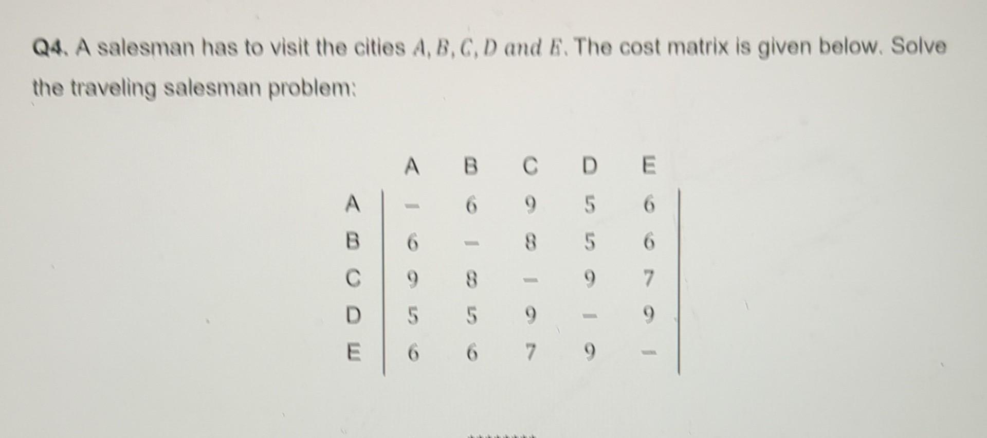 Solved Q4. A salesman has to visit the cities A, B, C, D and | Chegg.com