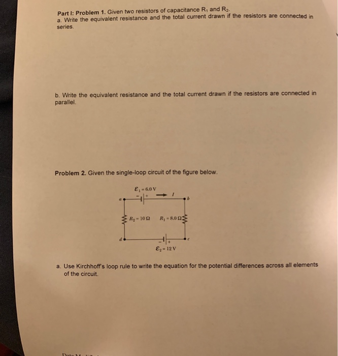 Solved Part I: Problem 1. Given two resistors of capacitance | Chegg.com