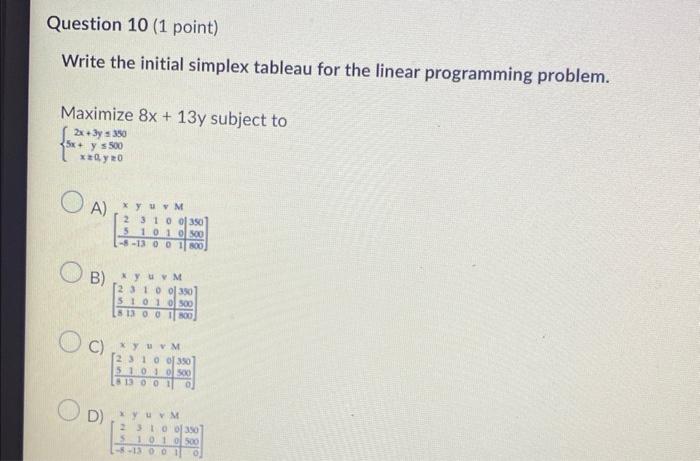 Solved Write the initial simplex tableau for the linear | Chegg.com