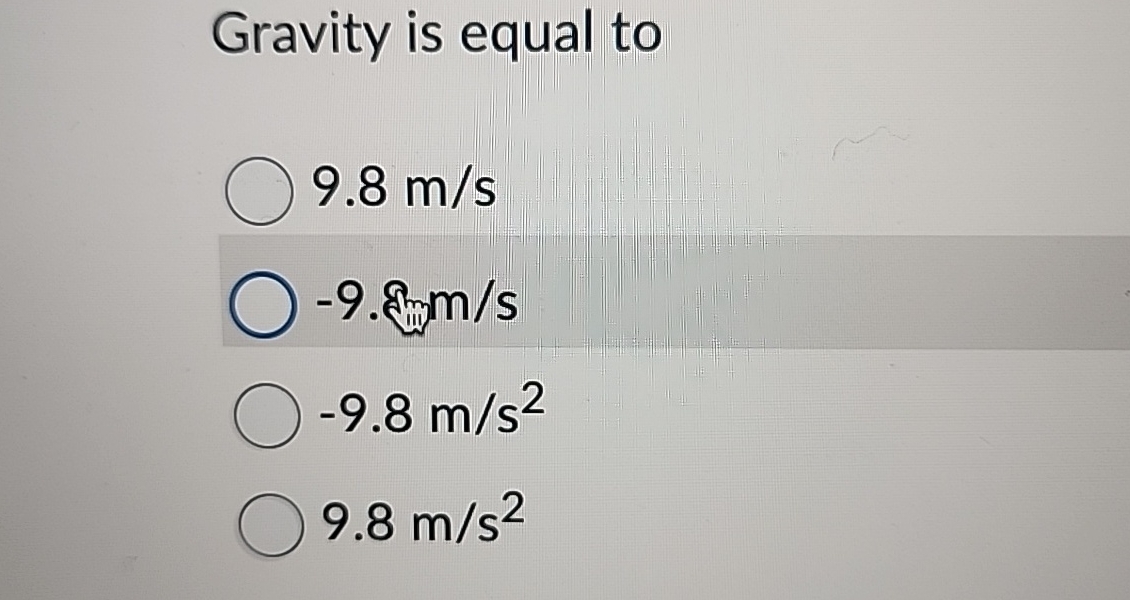 Solved Gravity is equal to9.8ms-9. 8 . mms-9.8ms29.8ms2 | Chegg.com