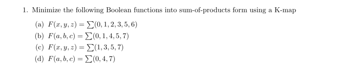 Solved Use the Boolean functions developed in problem #1 ﻿to | Chegg.com