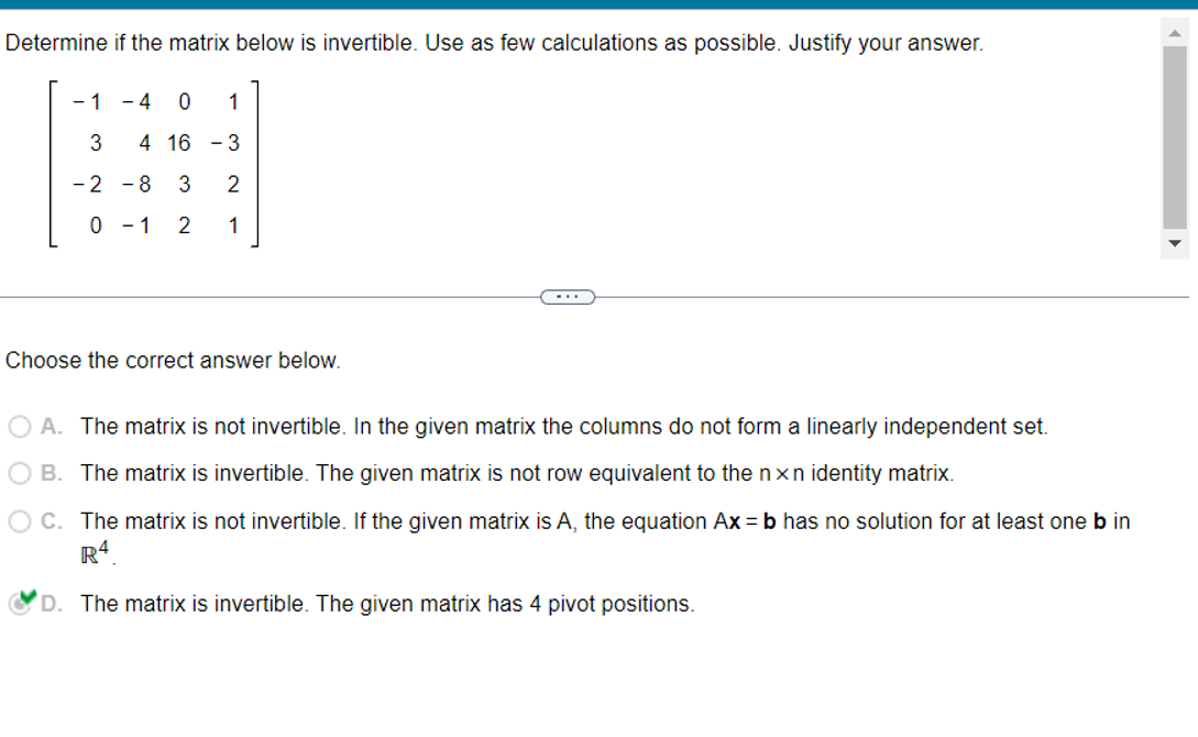 Solved Determine if the matrix below is invertible. Use as | Chegg.com