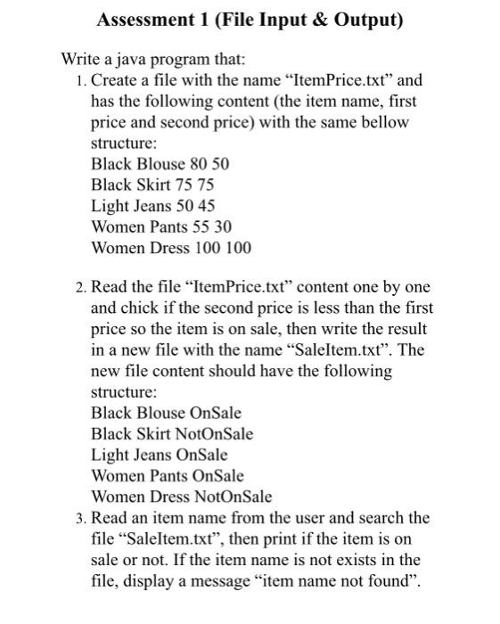Solved Assessment 1 (File Input & Output) Write a java | Chegg.com