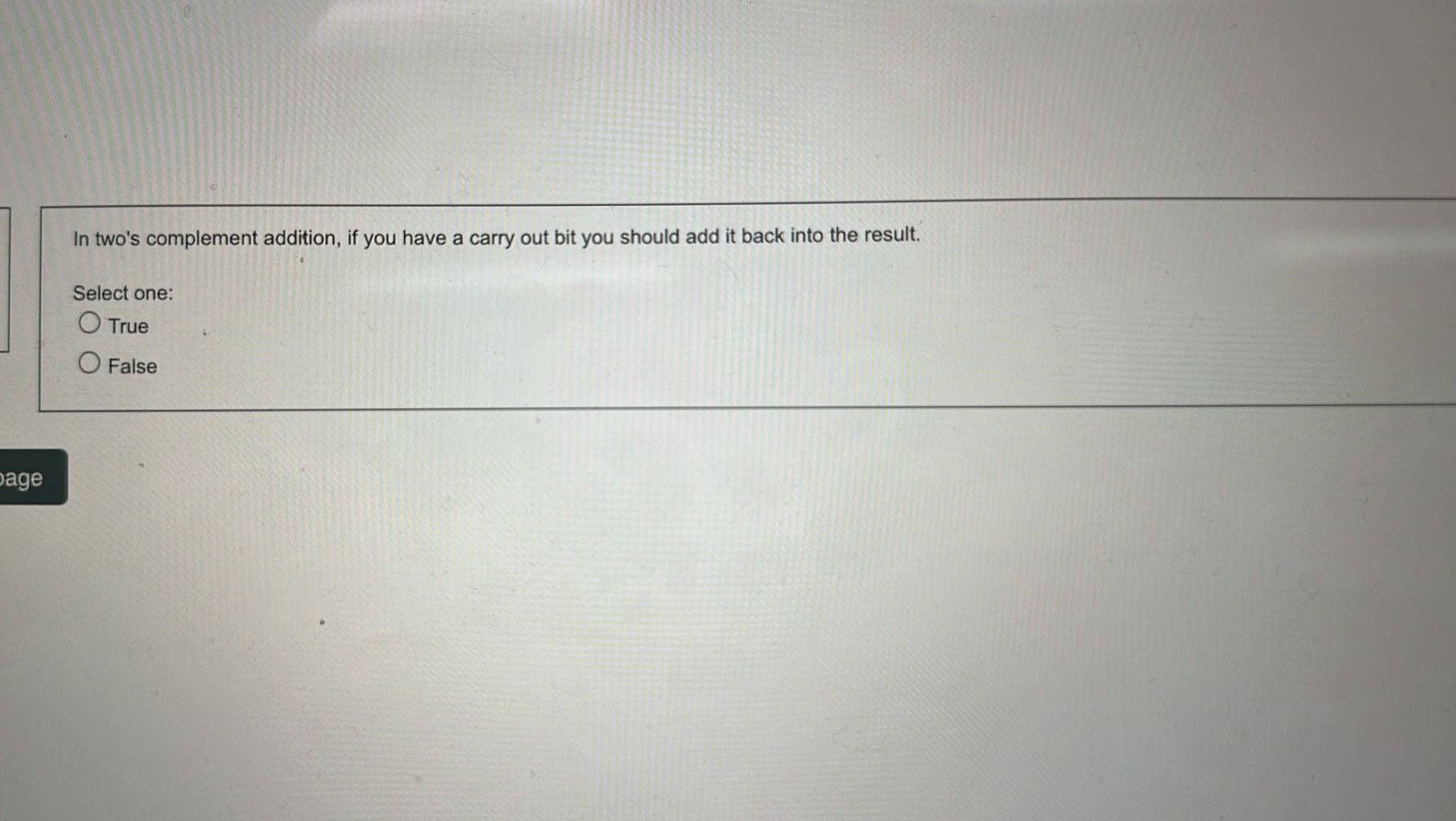 Solved In two's complement addition, if you have a carry out | Chegg.com