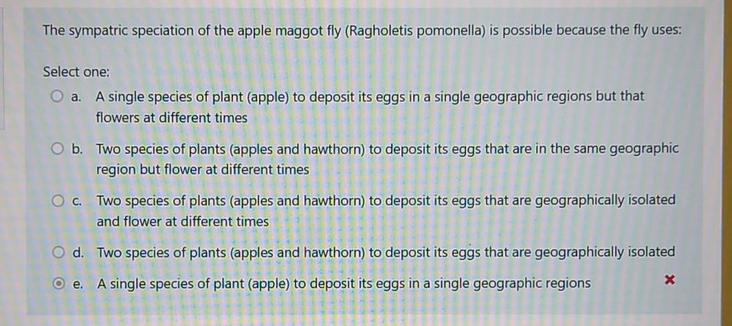 Solved The sympatric speciation of the apple maggot fly | Chegg.com