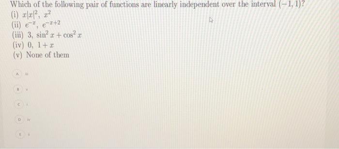 Solved Which of the following pair of functions are linearly | Chegg.com