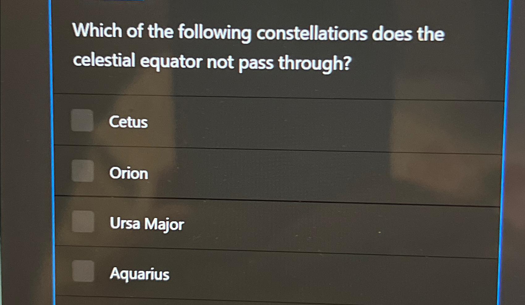 Solved Which of the following constellations does the | Chegg.com