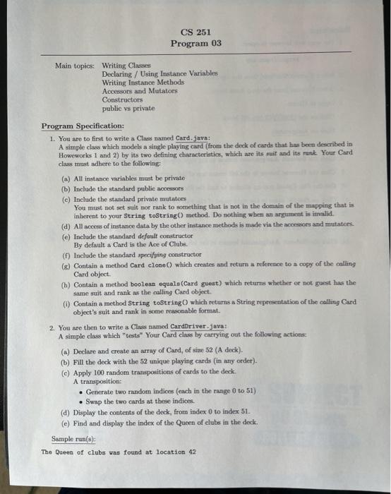 Solved CS 251 Program 03 Main topics: Writing Classes | Chegg.com