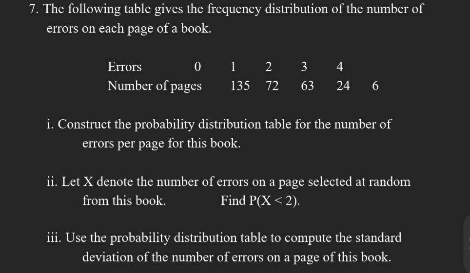 Solved 7. The following table gives the frequency | Chegg.com