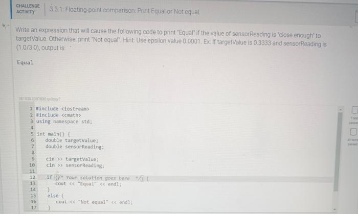 Solved CHALLENGE ACTIVITY 331 Floating-point comparison | Chegg.com