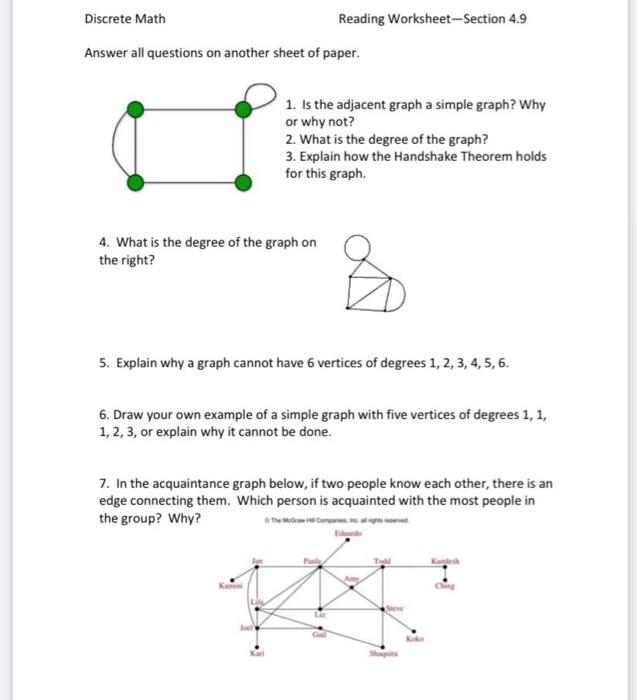 Solved Discrete Math Reading Worksheet-Section 4.9 Answer | Chegg.com
