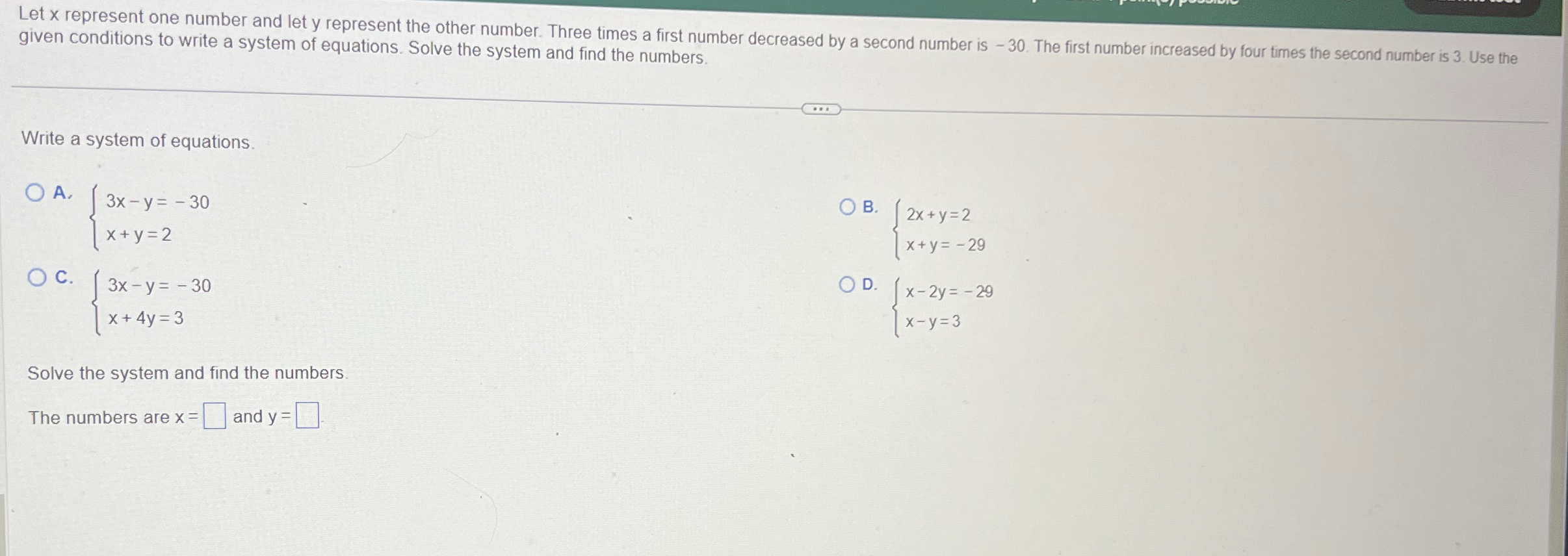 Solved Let X ﻿represent One Number And Let Y ﻿represent The 