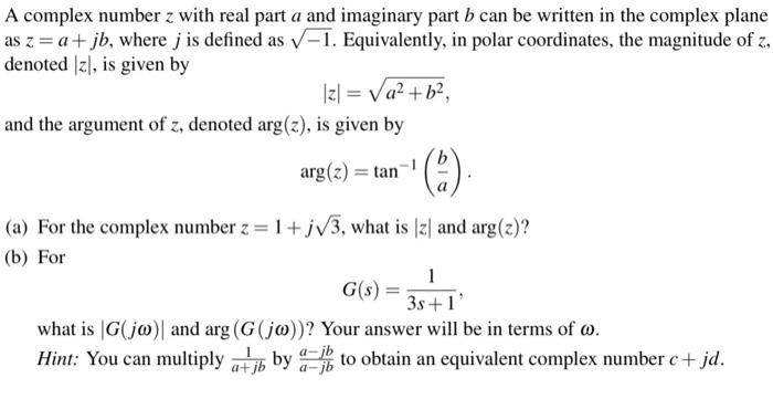 Solved A complex number z with real part a and imaginary | Chegg.com