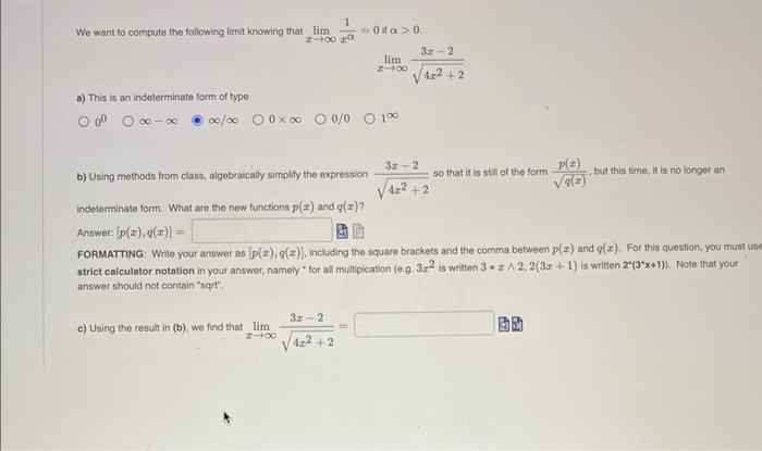 Solved We want to compute the following limit knowing that | Chegg.com