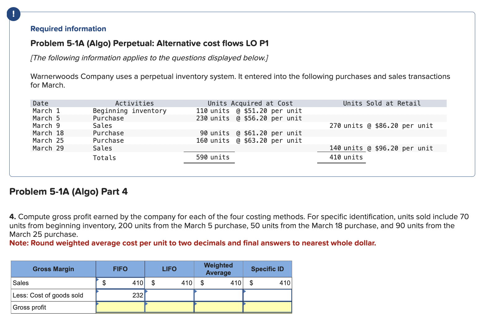 Solved Required informationProblem 5-1A (Algo) ﻿Perpetual: | Chegg.com