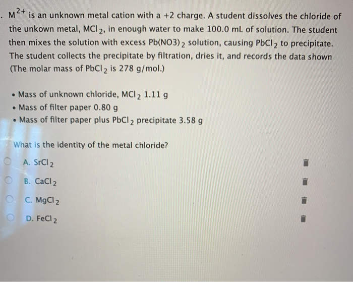 Solved M2+ is an unknown metal cation with a +2 charge. A | Chegg.com
