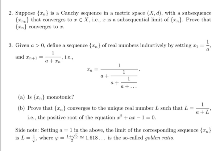 Solved 2. Suppose {en} is a Cauchy sequence in a metric | Chegg.com