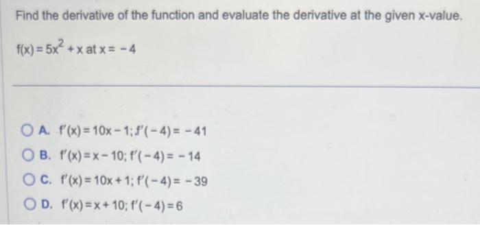 Solved Find the derivative of the function and evaluate the | Chegg.com