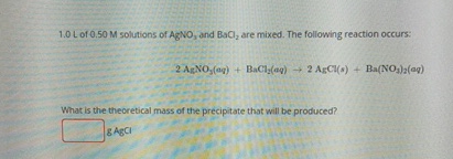 Solved 1.0 ﻿L of 0.50 ﻿M solutions of AgNO3 ﻿and BaCl2 ﻿are | Chegg.com
