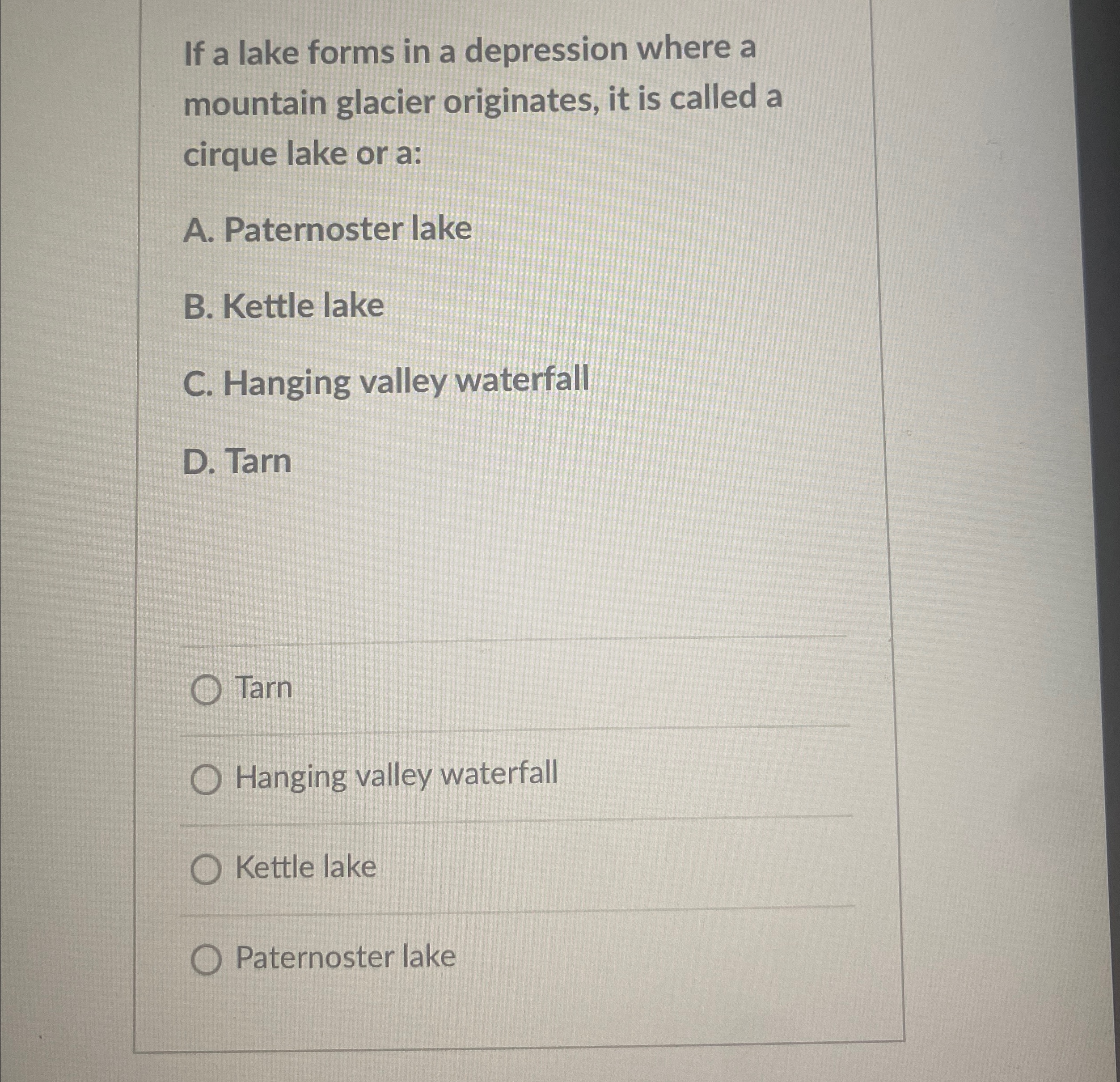 Solved If a lake forms in a depression where a mountain | Chegg.com