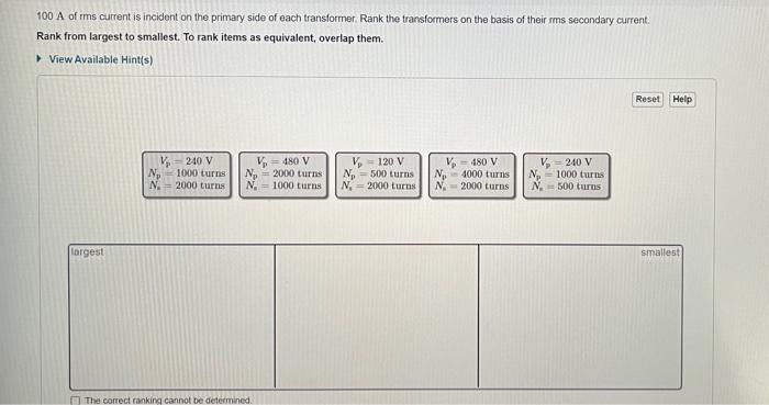 Rank the transformers on the basis of their rms | Chegg.com