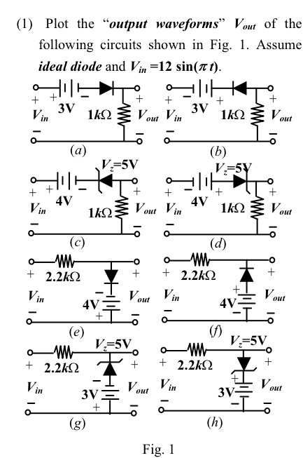 Solved (1) Plot the "output waveforms" Vout of the following | Chegg.com