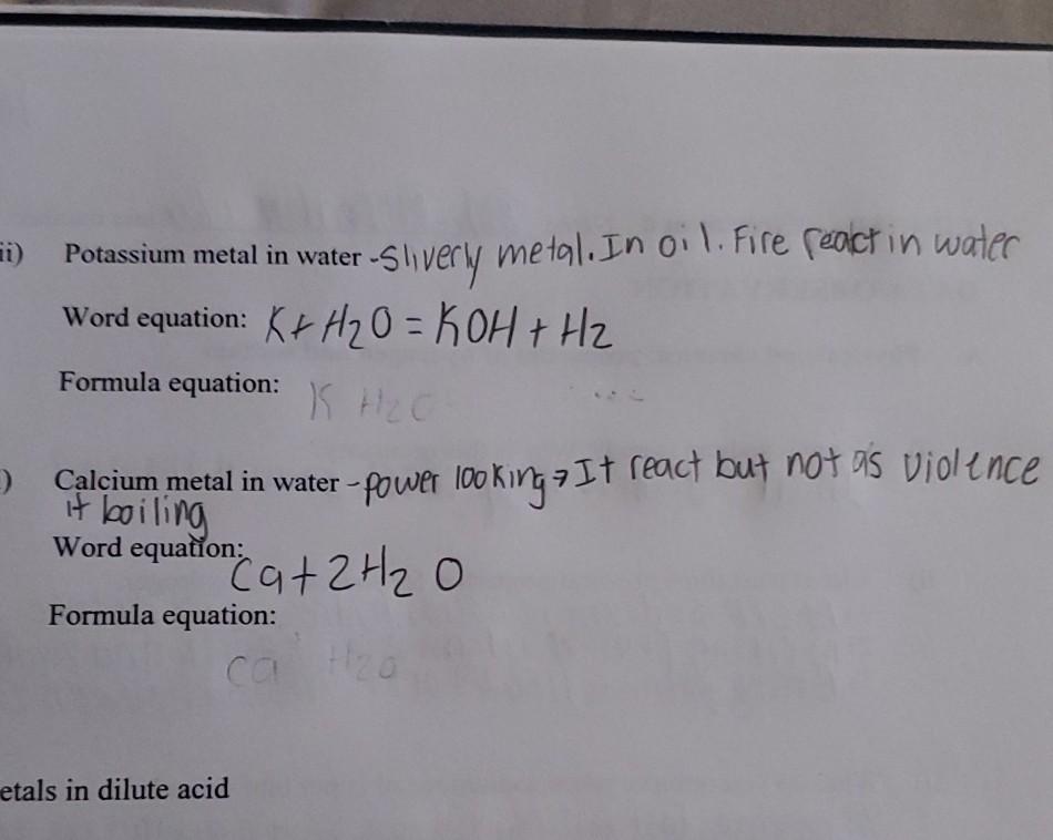 Solved 11) Potassium metal in water -Slivery metal. In oil. | Chegg.com