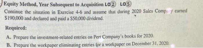 Solved Equity Method, Year Subsequent to Acquisition LO 2 LO | Chegg.com