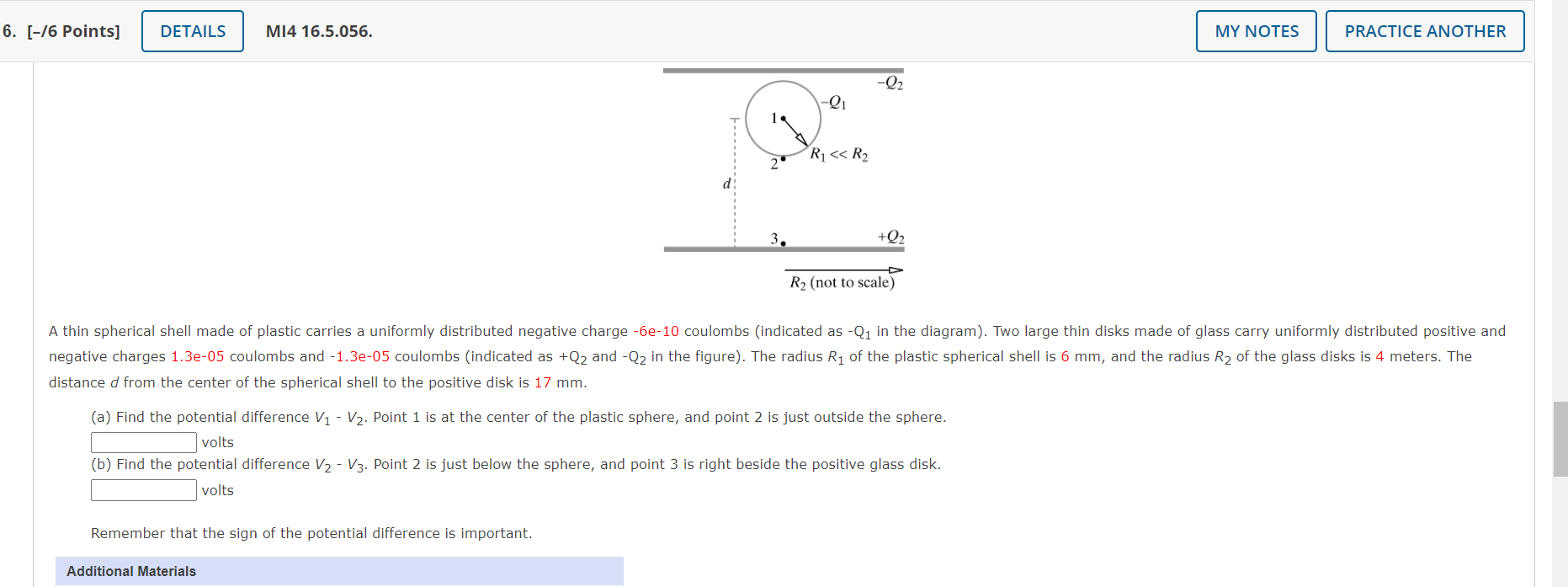 Solved [-/6 ﻿Points]MI4 16.5.056.distance d ﻿from the center | Chegg.com
