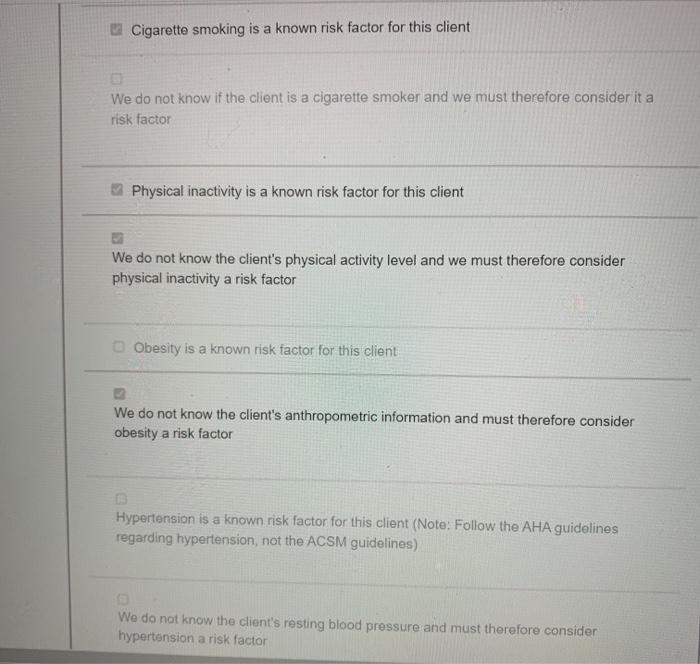 Use the ACSM screening algorithm and risk factor | Chegg.com