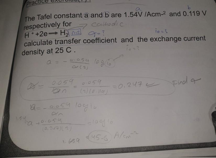 Solved Practic respectively for b The Tafel constant a and | Chegg.com