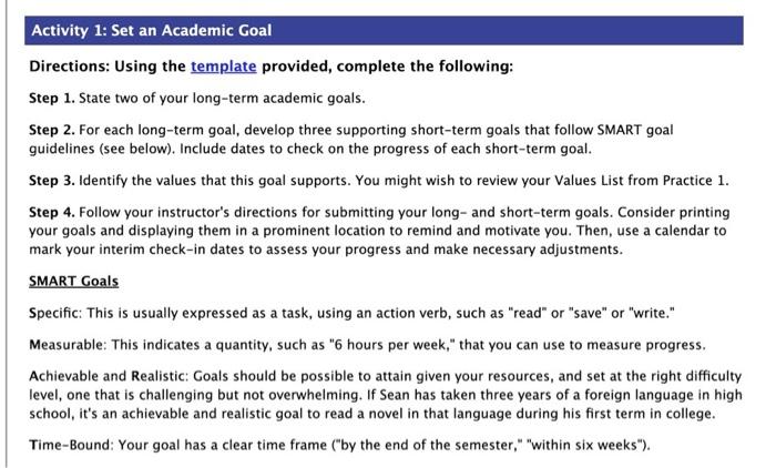Solved Directions: Using the template provided, complete the | Chegg.com