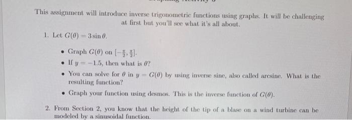 Solved This assignment will introduce inverse trigonometric | Chegg.com