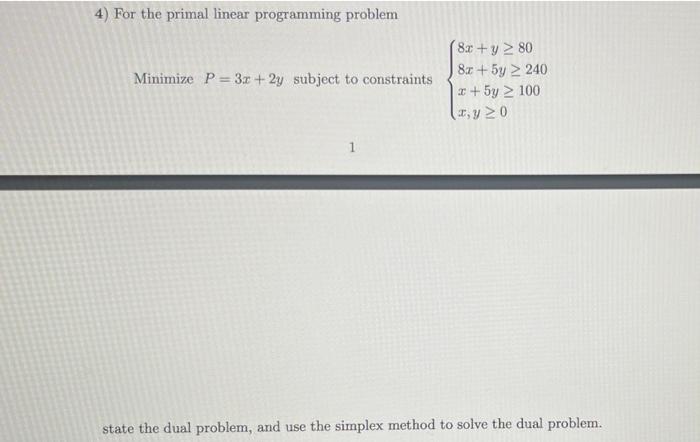 Solved 4) For the primal linear programming problem Minimize | Chegg.com