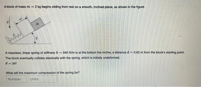 Solved A block of mass m=2 kg begins sliding from rest on a | Chegg.com